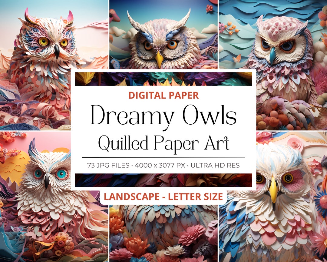 73 Owls Animal Paper Quill Digital Paper, Paper Quill, Junk Journal ...