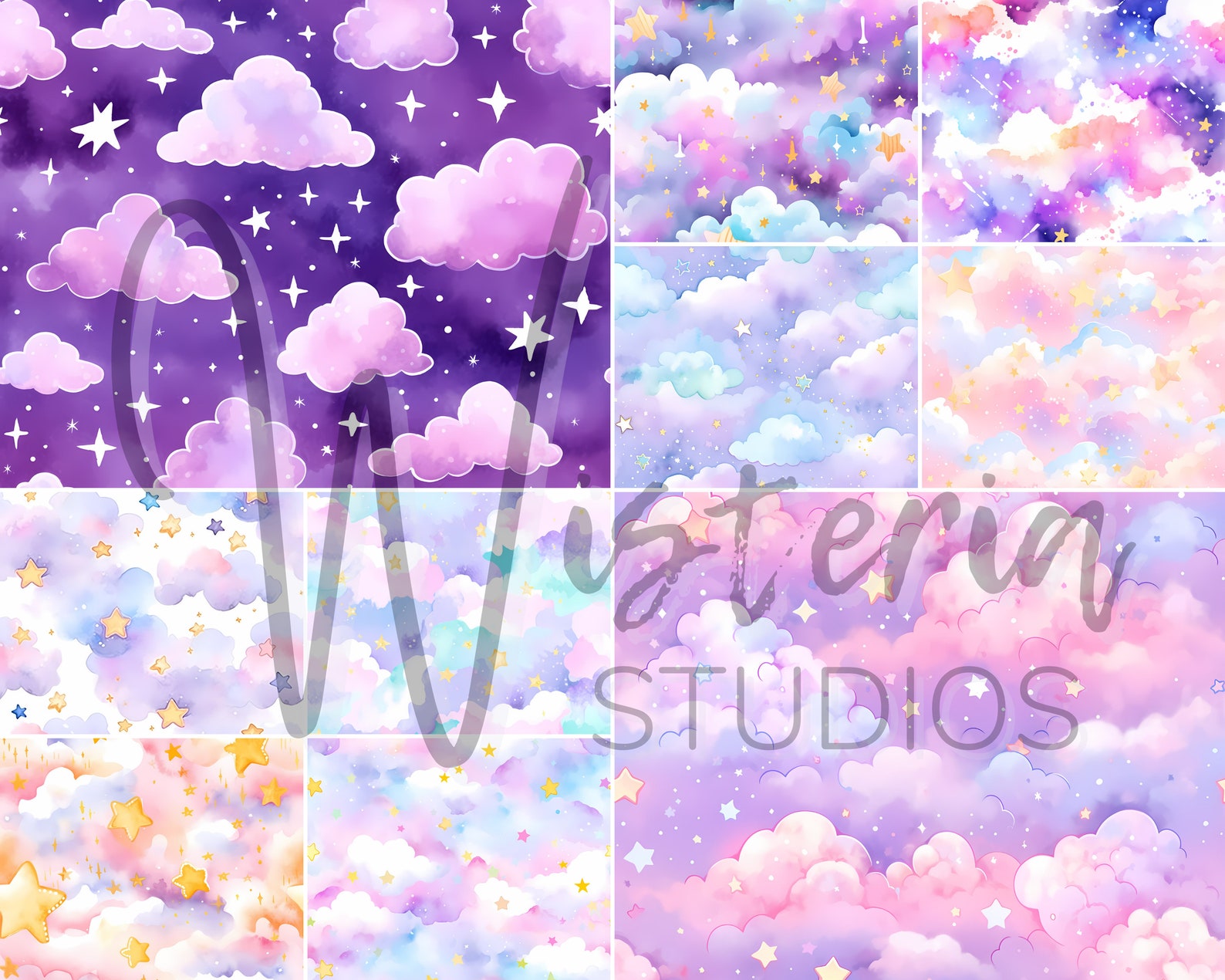 93 Watercolor Starry Sky Seamless Pattern Designs, Digital Repeat ...
