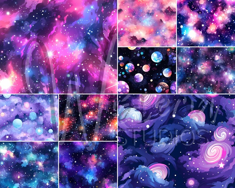 146 Watercolor Galaxy Seamless Pattern Designs, Digital Repeat, Digital ...