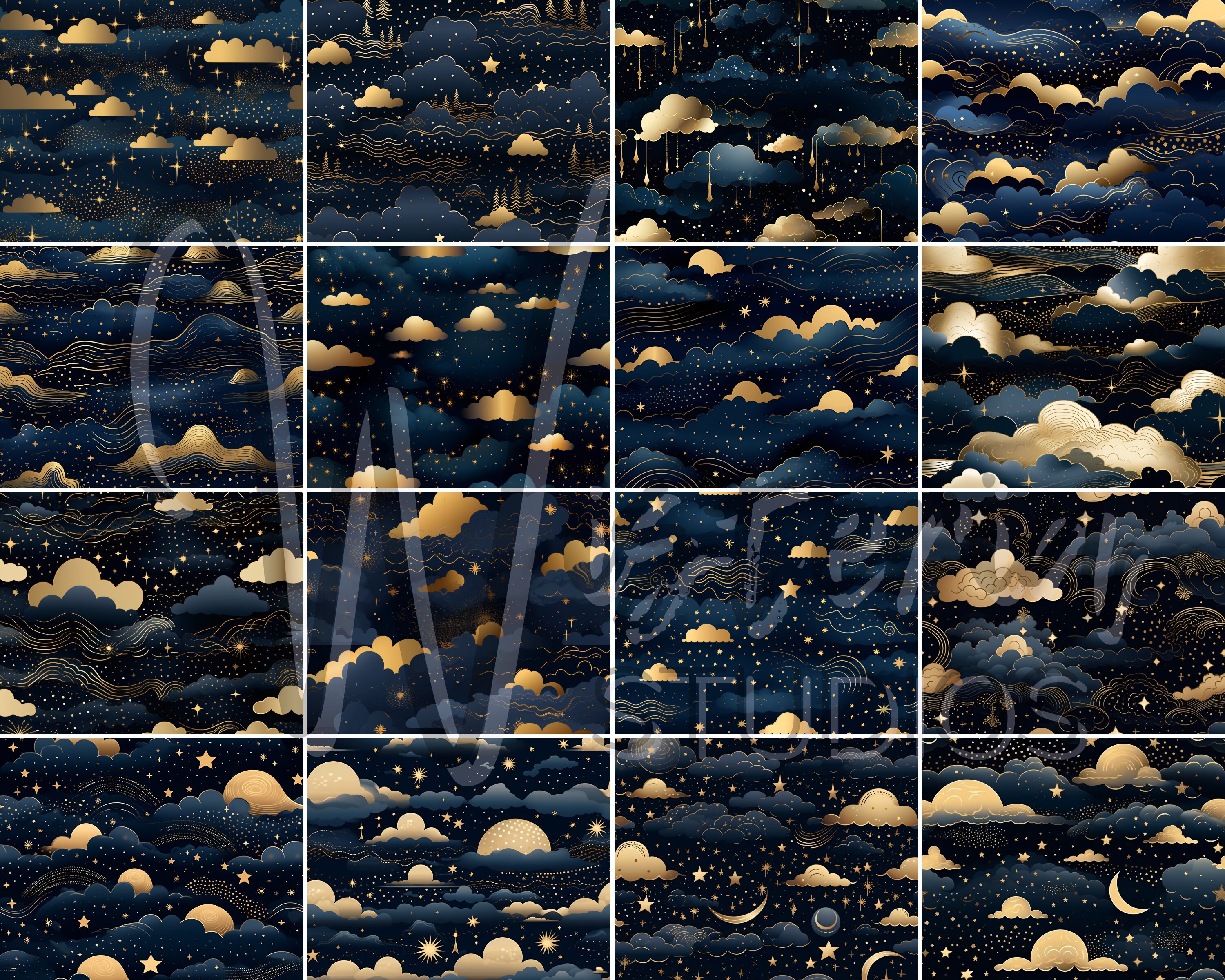 104 Night Sky Seamless Digital Pattern Set, Commercial Use, Scrapbook ...