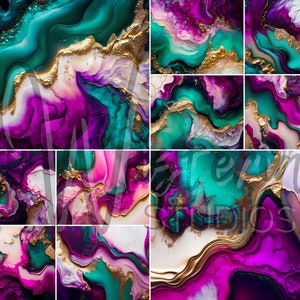 88 Purple and Teal Gold Abstract Backgrounds, Alcohol Ink Art, Abstract ...