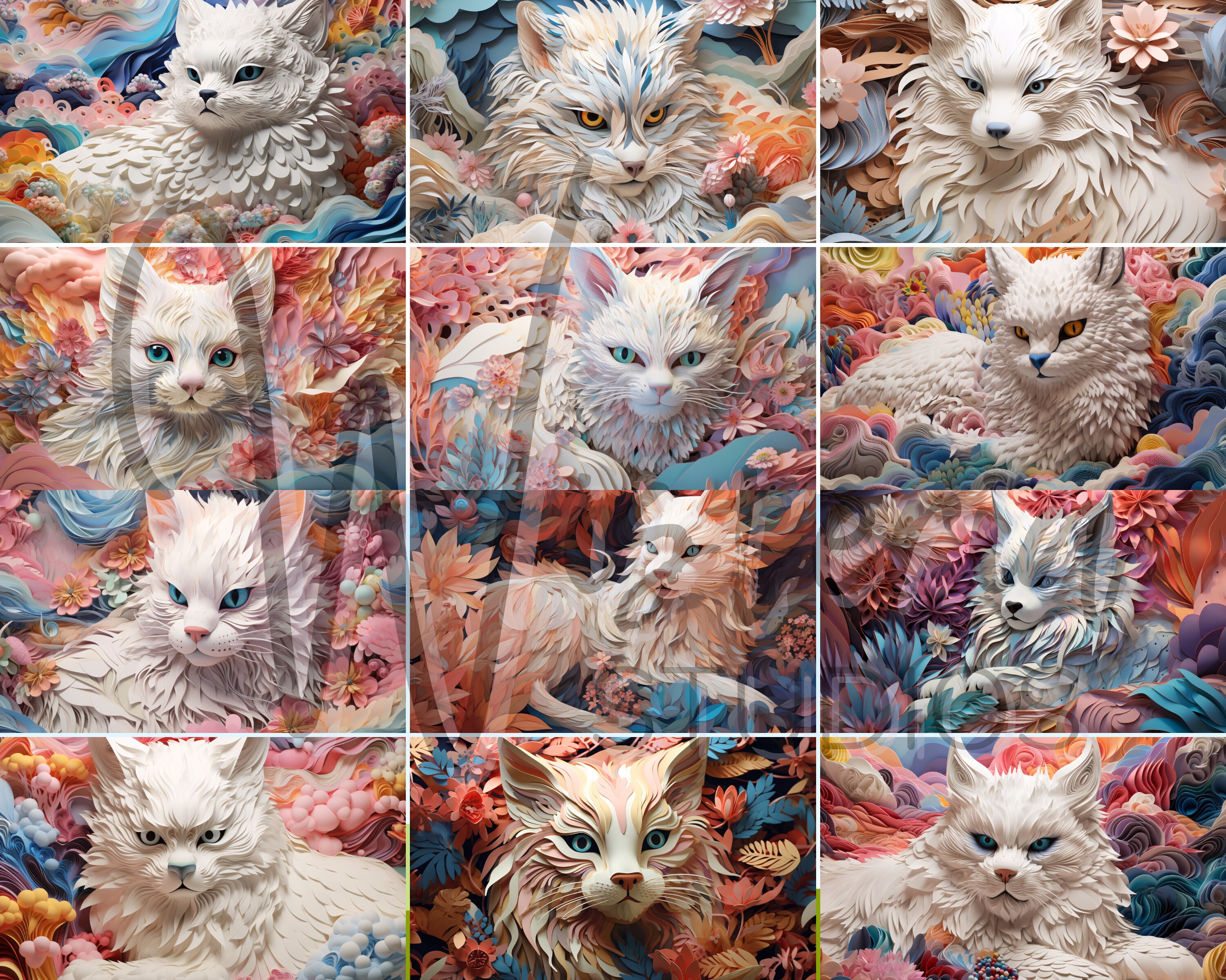 69 Cats Animal Paper Quill Digital Paper, Paper Quill, Junk Journal ...