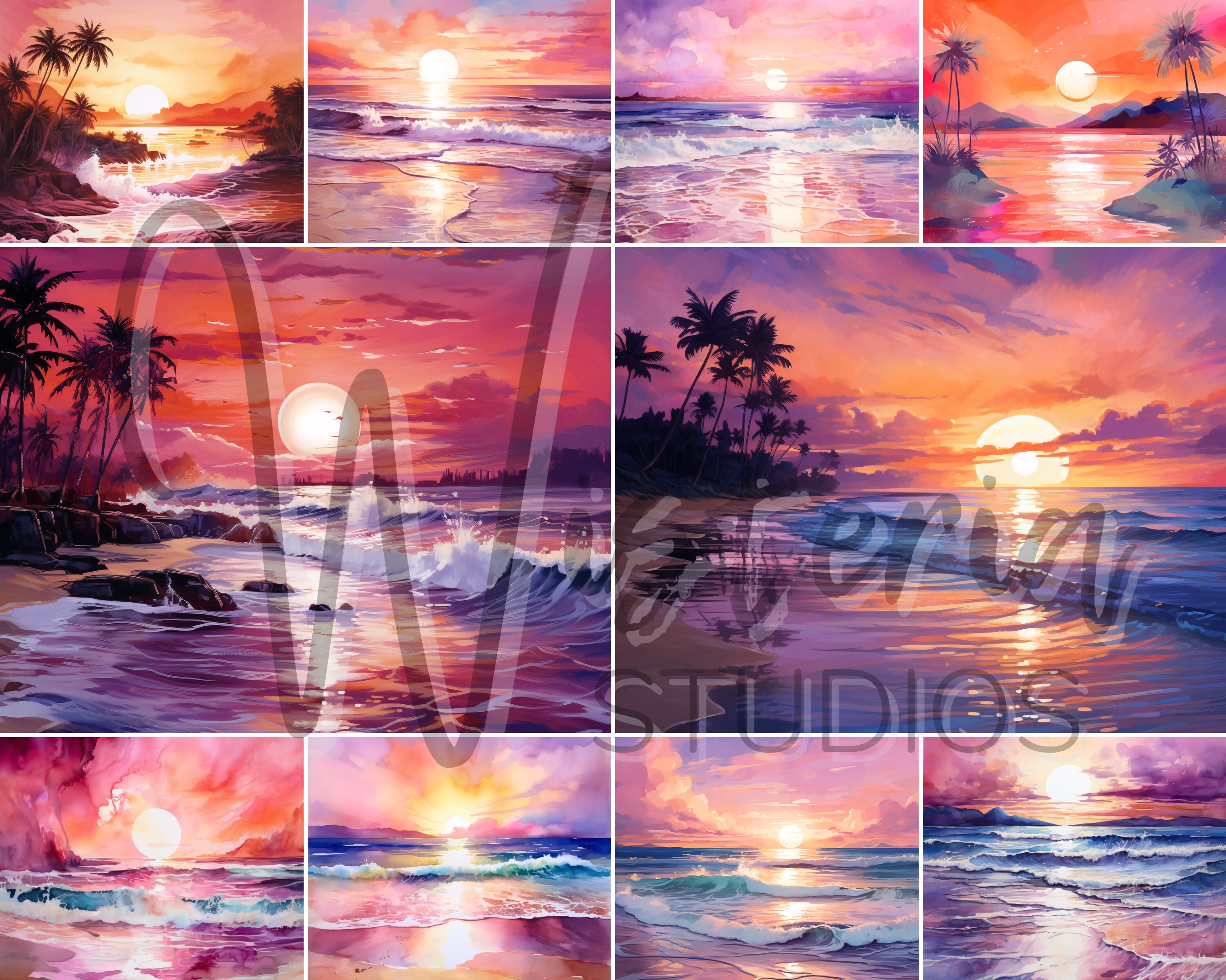 99 Watercolor Beach Sunsets Background, Watercolor Sunset Background ...