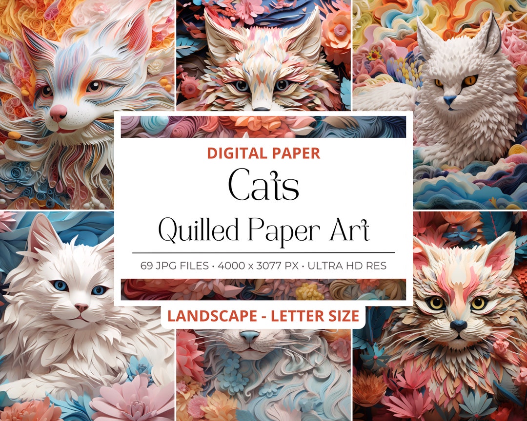 69 Cats Animal Paper Quill Digital Paper, Paper Quill, Junk Journal ...
