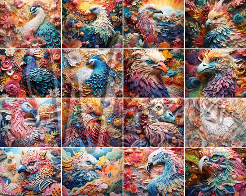 60 Birds Animal Paper Quill Digital Paper, Paper Quill, Junk Journal ...