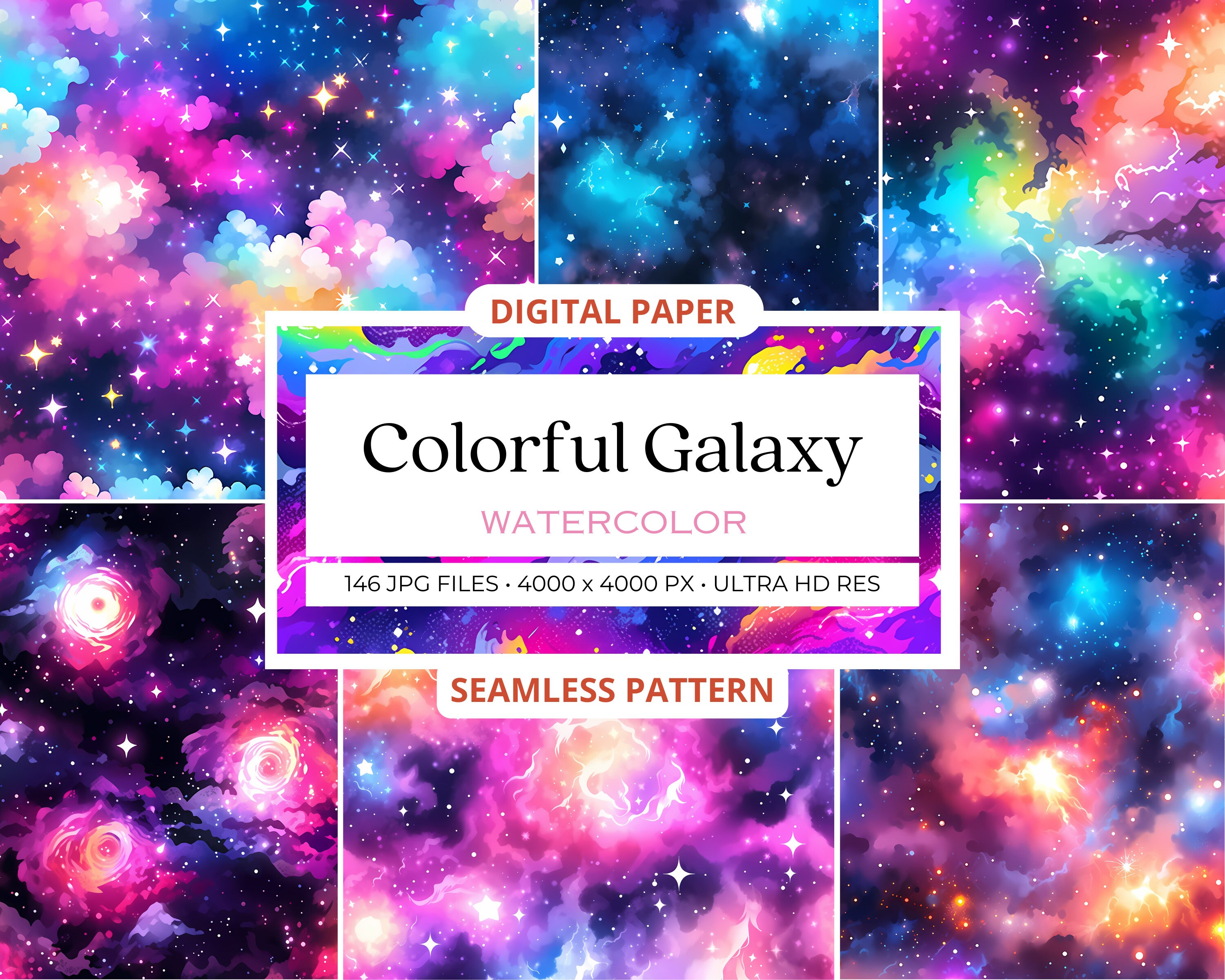 146 Watercolor Galaxy Seamless Pattern Designs, Digital Repeat, Digital ...