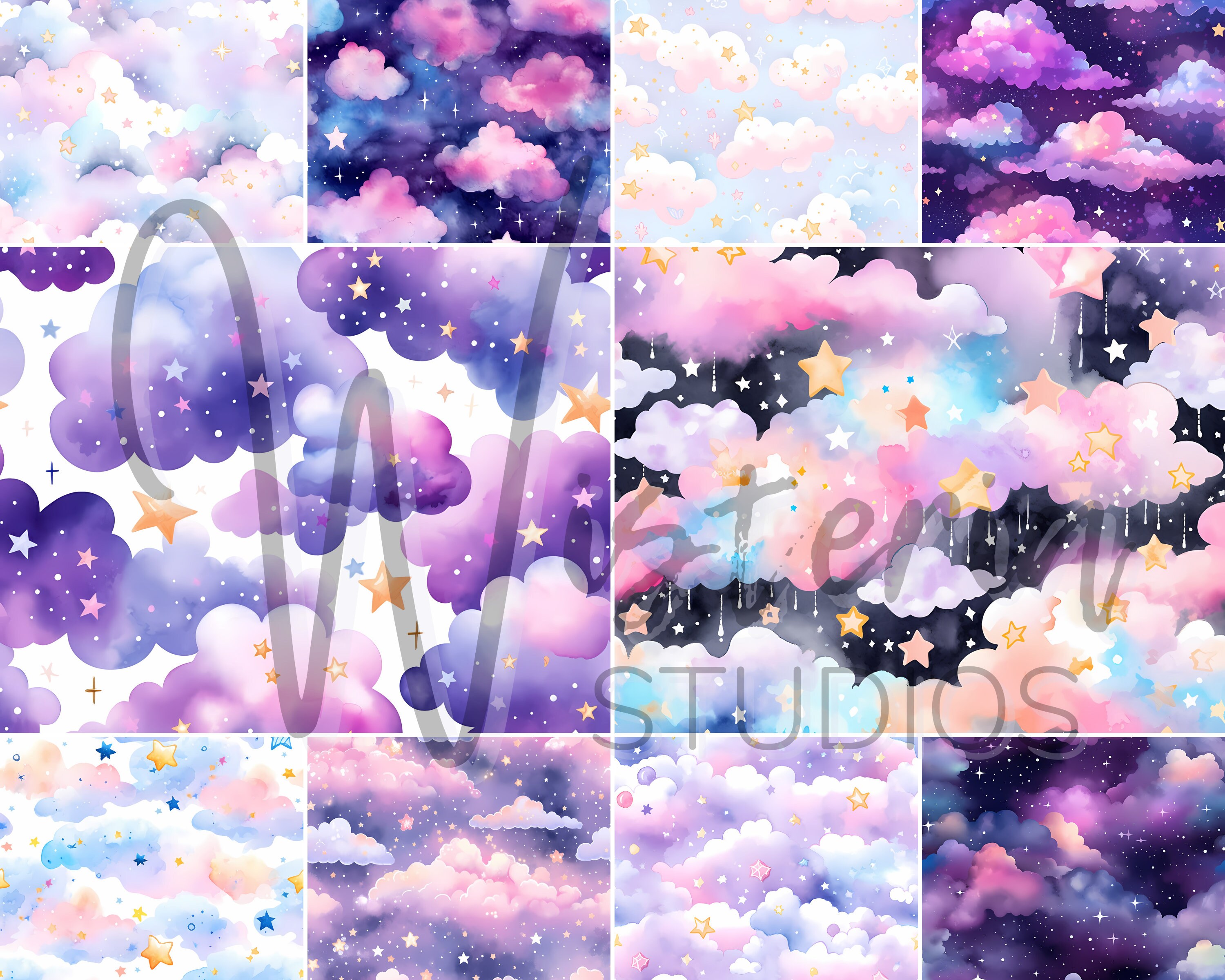 93 Watercolor Starry Sky Seamless Pattern Designs, Digital Repeat ...