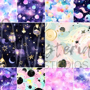 108 Watercolor Whimsical Galaxy Seamless Pattern Designs, Digital ...
