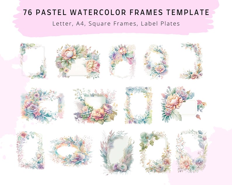 76 Pastel Frames PNG, Watercolor Pastel Floral Cliparts, Pastel Borders ...