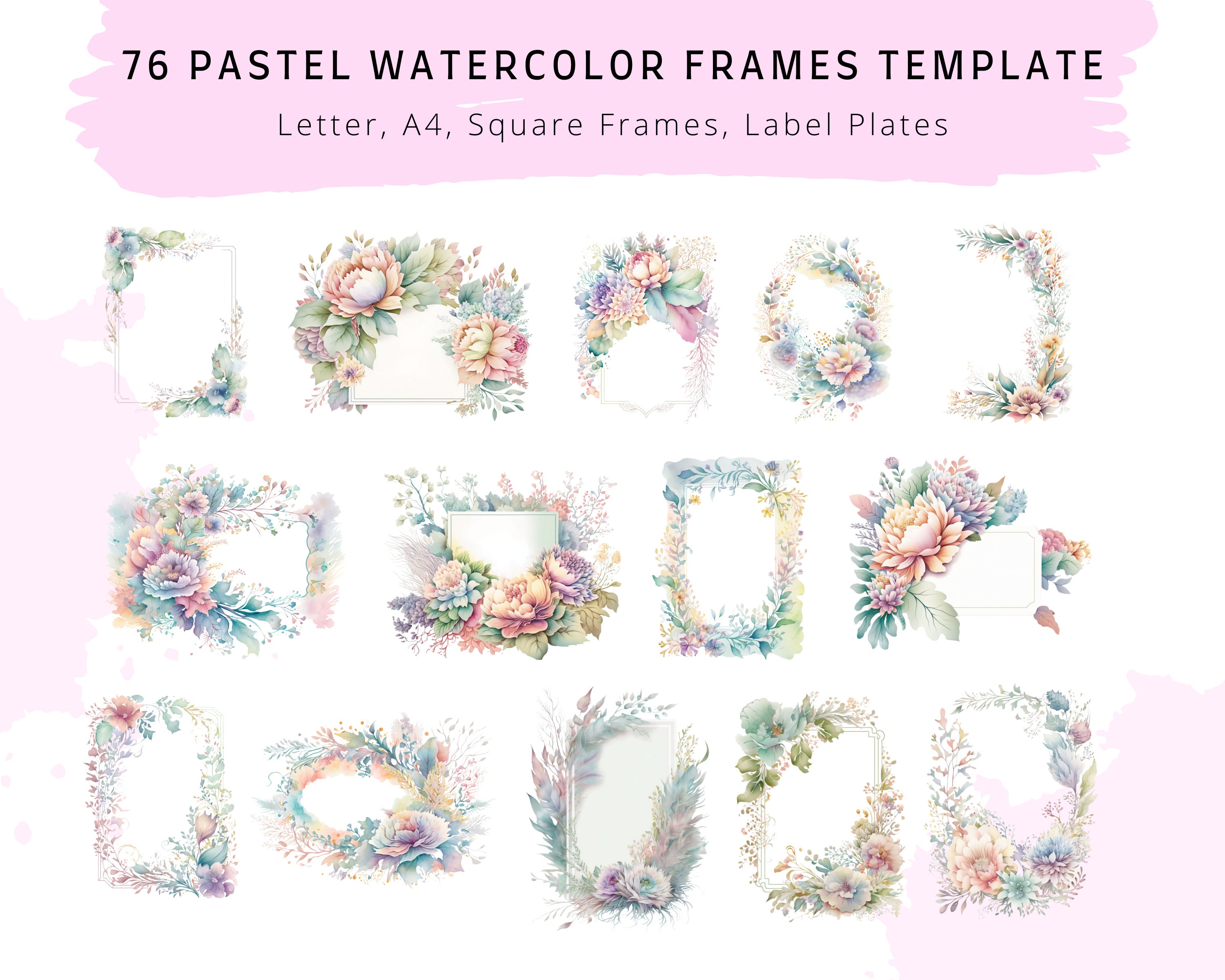 76 Pastel Frames PNG, Watercolor Pastel Floral Cliparts, Pastel Borders ...