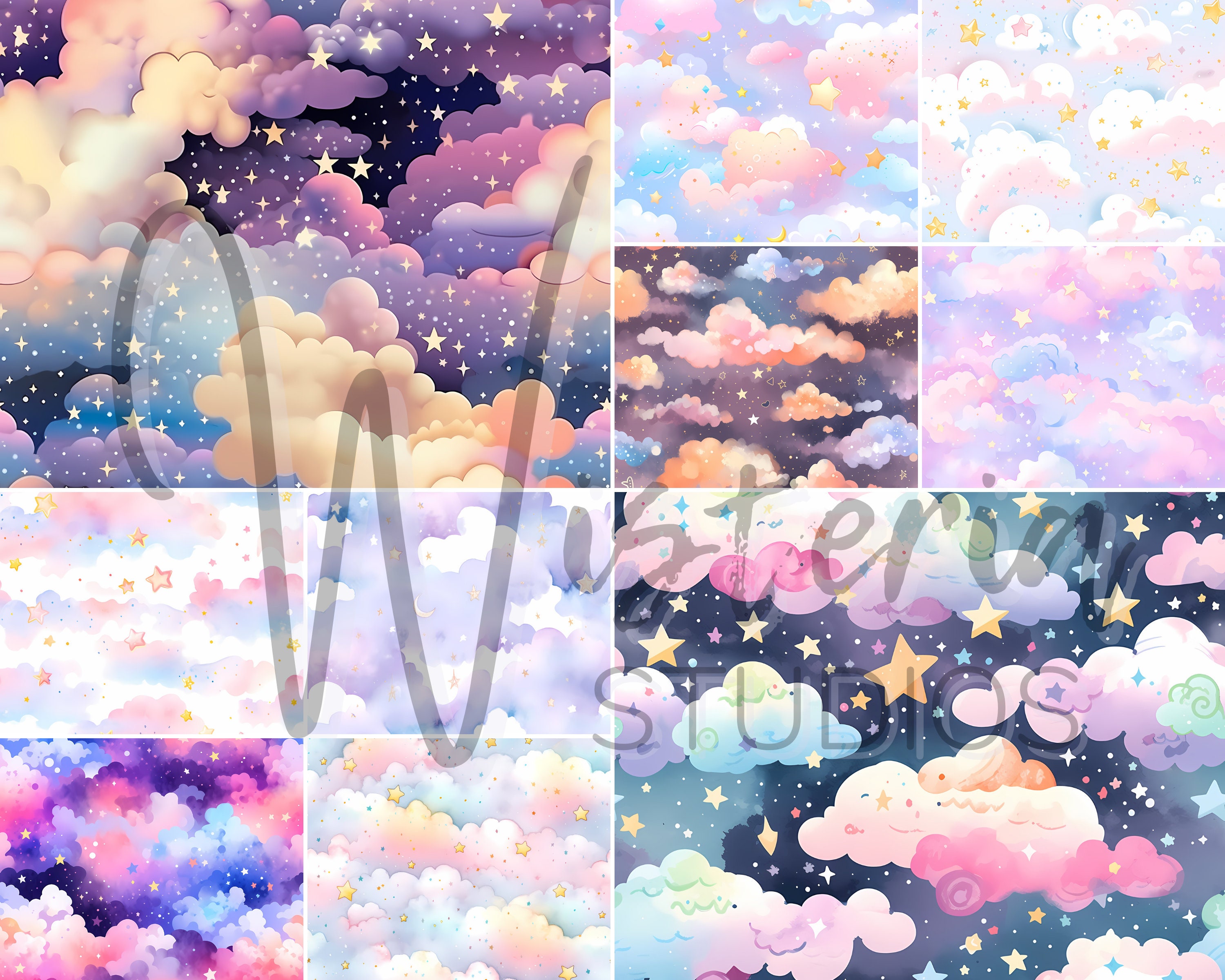 93 Watercolor Starry Sky Seamless Pattern Designs, Digital Repeat ...