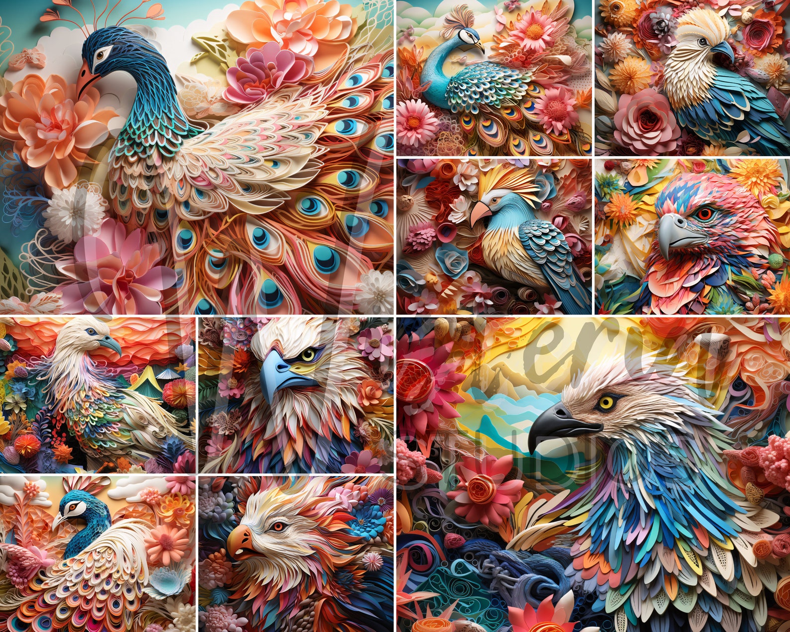 60 Birds Animal Paper Quill Digital Paper, Paper Quill, Junk Journal ...