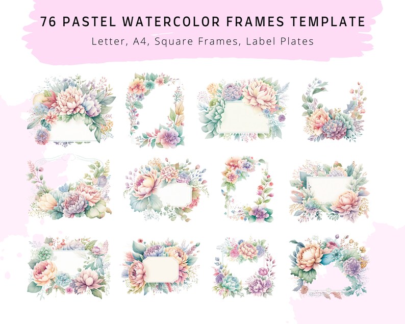 76 Pastel Frames PNG, Watercolor Pastel Floral Cliparts, Pastel Borders ...
