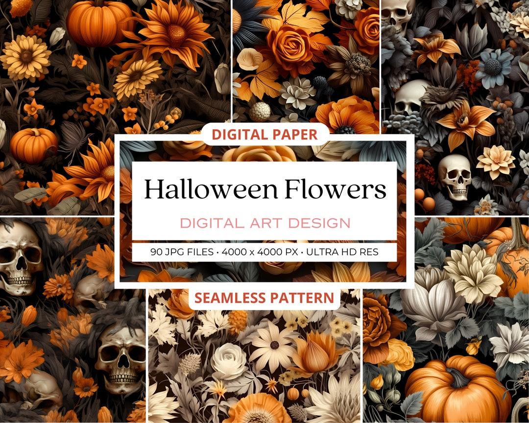 90 Halloween Floral Backgrounds, Halloween Digital Paper, Halloween ...