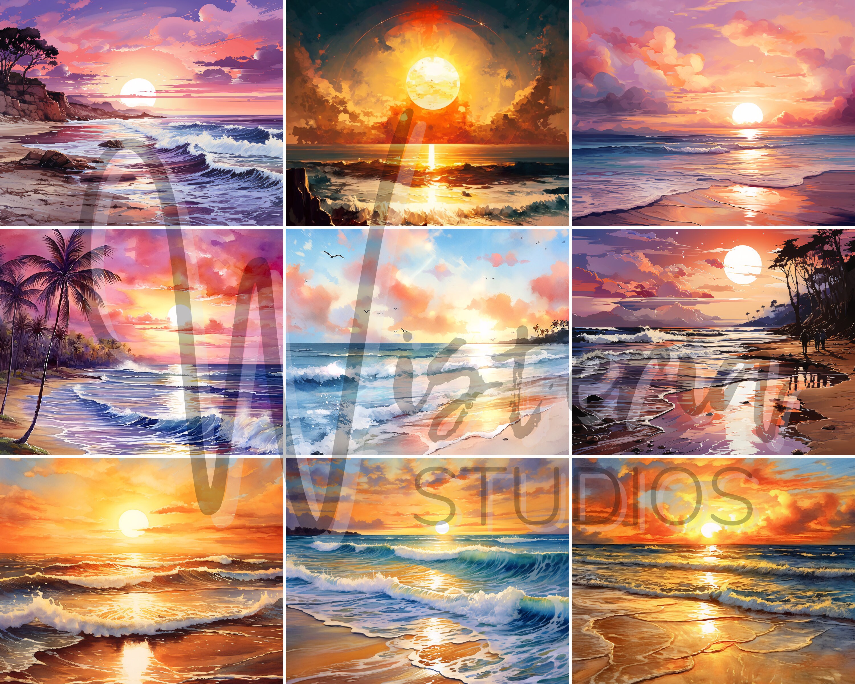 99 Watercolor Beach Sunsets Background, Watercolor Sunset Background ...