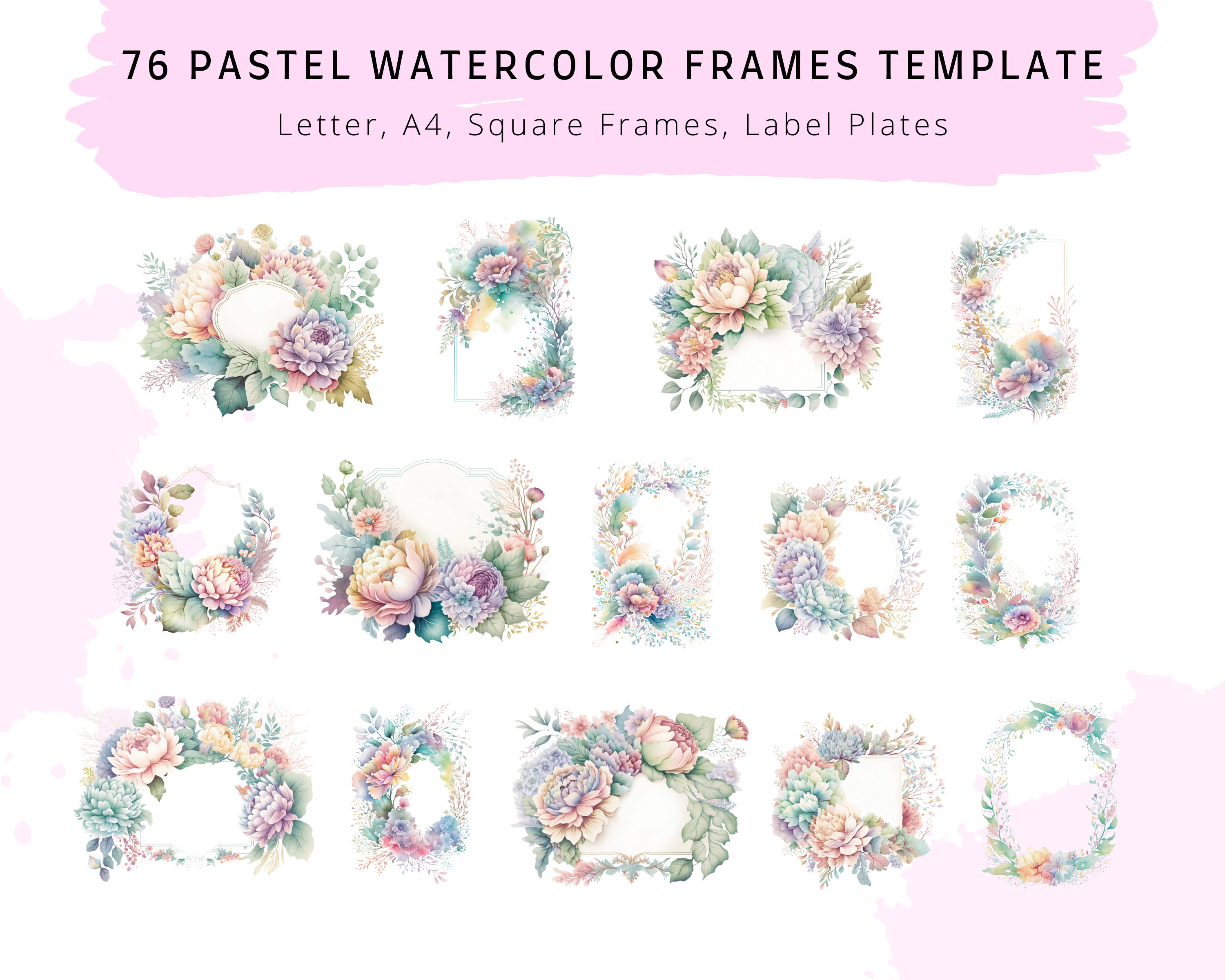 76 Pastel Frames PNG, Watercolor Pastel Floral Cliparts, Pastel Borders ...