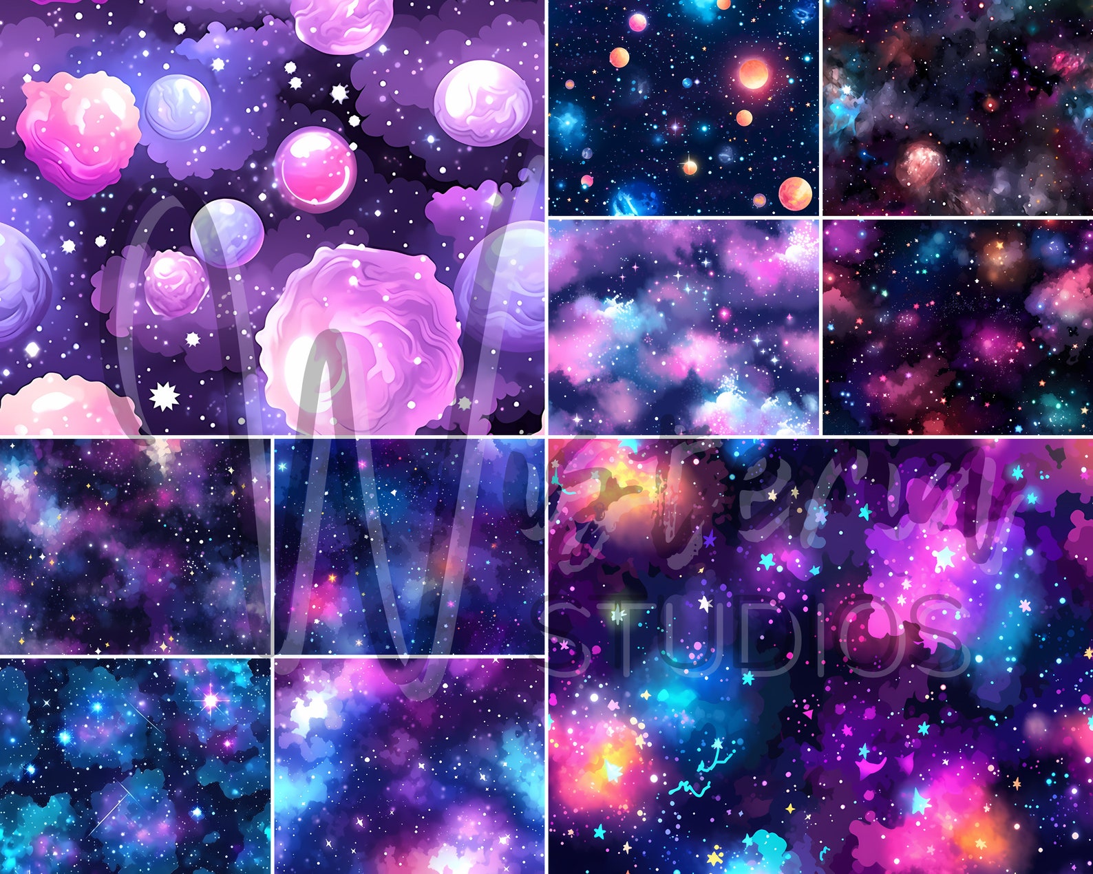 146 Watercolor Galaxy Seamless Pattern Designs, Digital Repeat, Digital ...