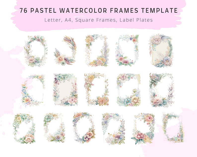 76 Pastel Frames PNG, Watercolor Pastel Floral Cliparts, Pastel Borders ...