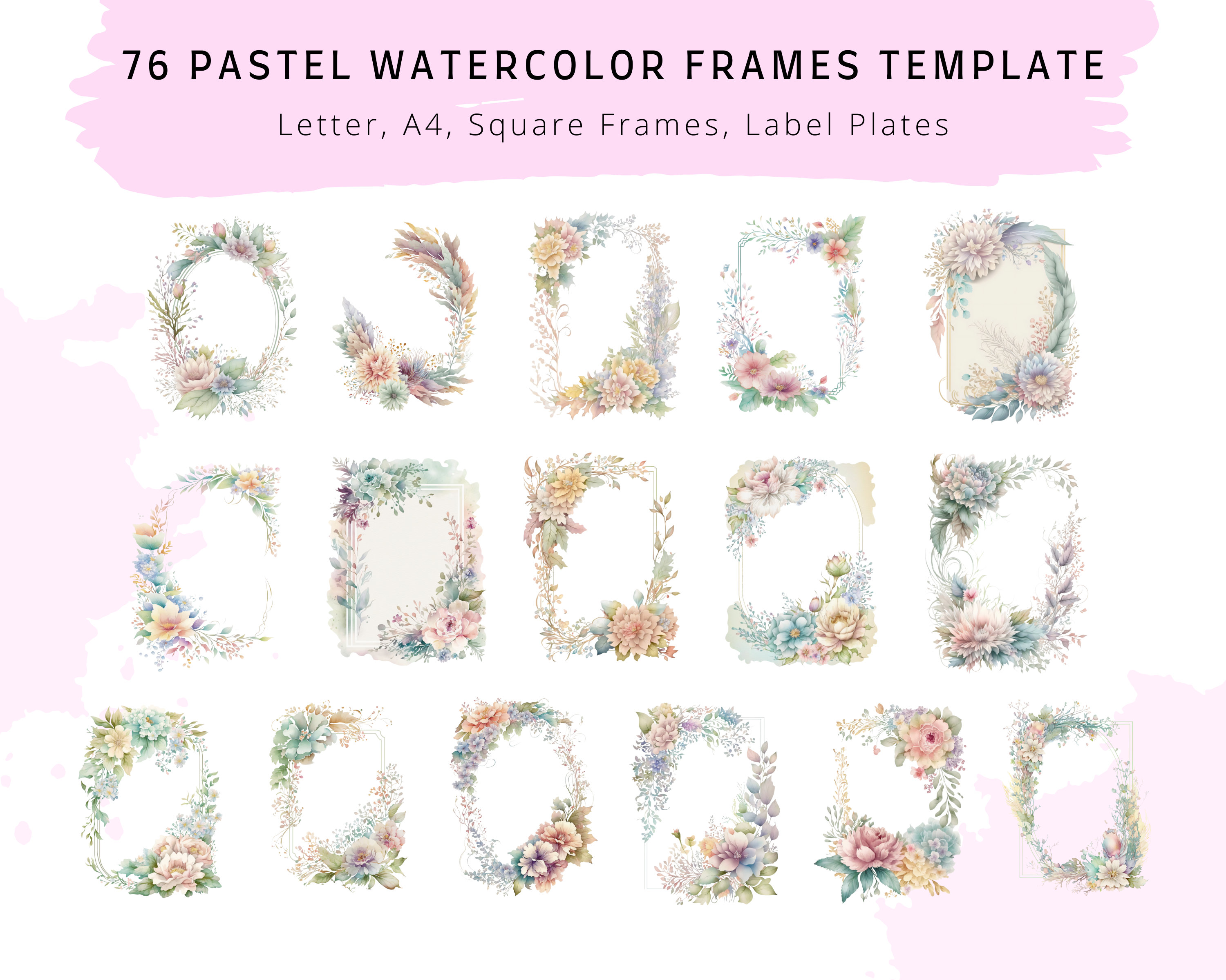 76 Pastel Frames PNG, Watercolor Pastel Floral Cliparts, Pastel Borders ...