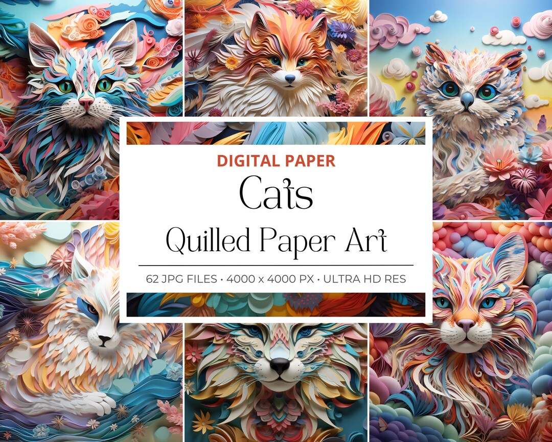 62 Cats Animal Paper Quill Digital Paper, Paper Quill, Junk Journal ...