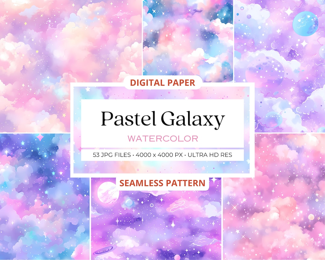 53 Watercolor Pastel Galaxy Seamless Pattern Designs, Digital Repeat ...