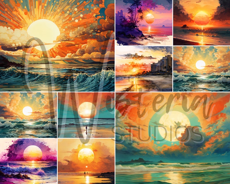 99 Watercolor Beach Sunsets Background, Watercolor Sunset Background ...