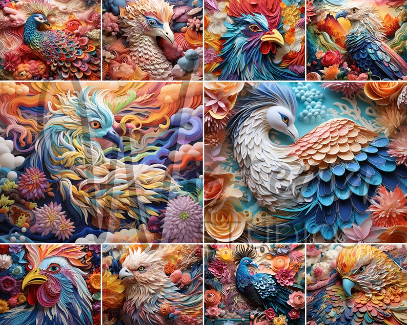 60 Birds Animal Paper Quill Digital Paper, Paper Quill, Junk Journal ...