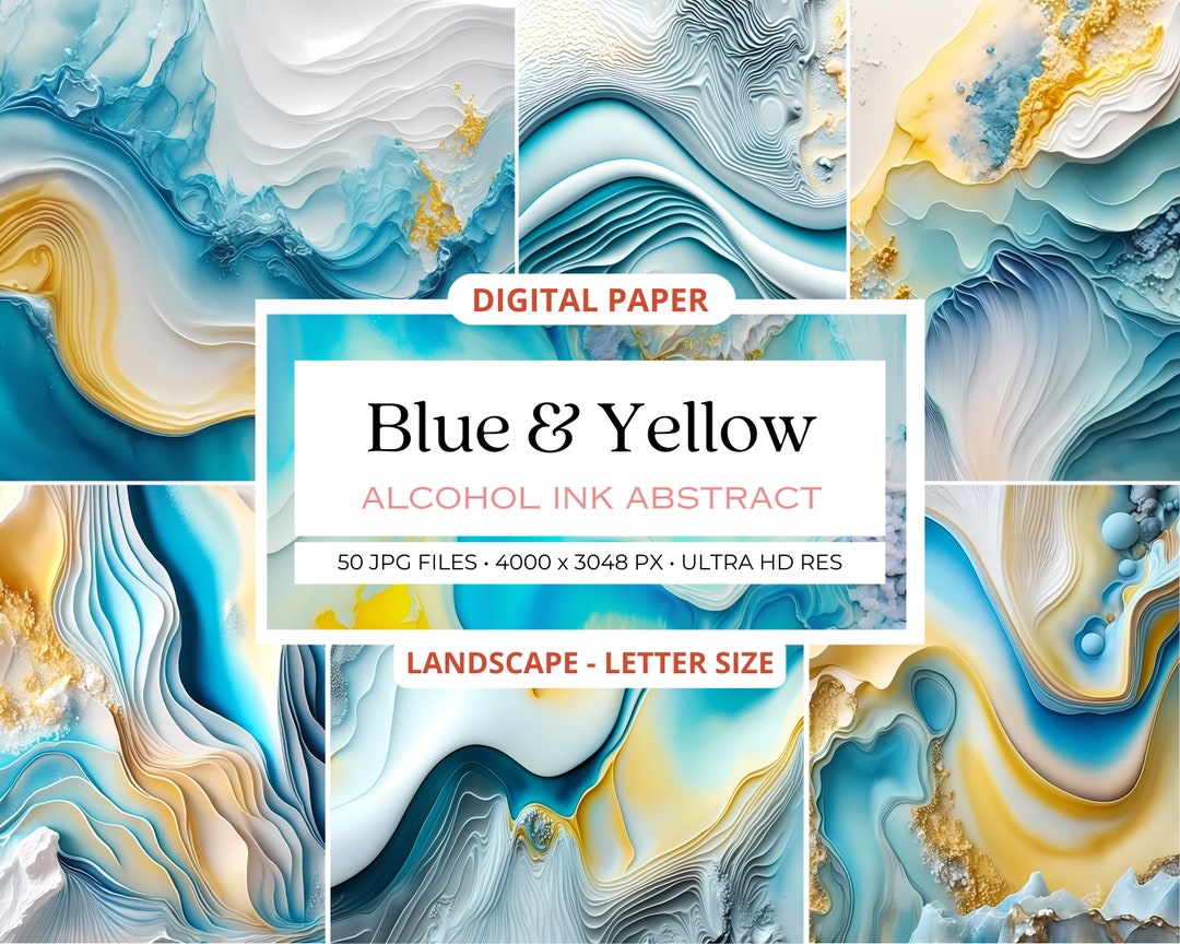 50 Pastel Blue and Yellow Backgrounds, Alcohol Ink Art, Abstract ...