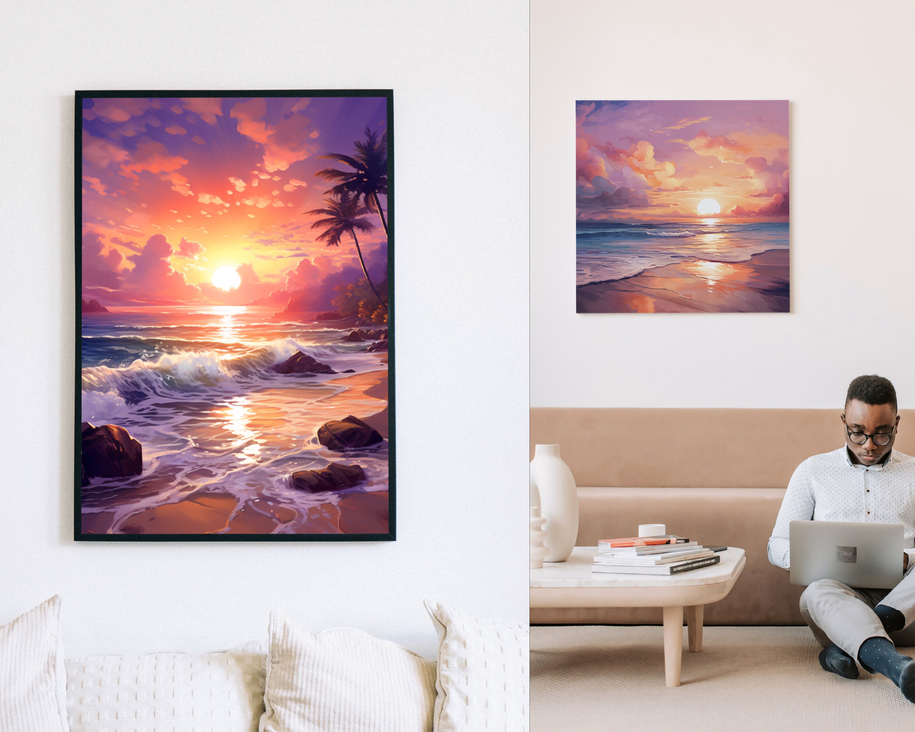 99 Watercolor Beach Sunsets Background, Watercolor Sunset Background ...