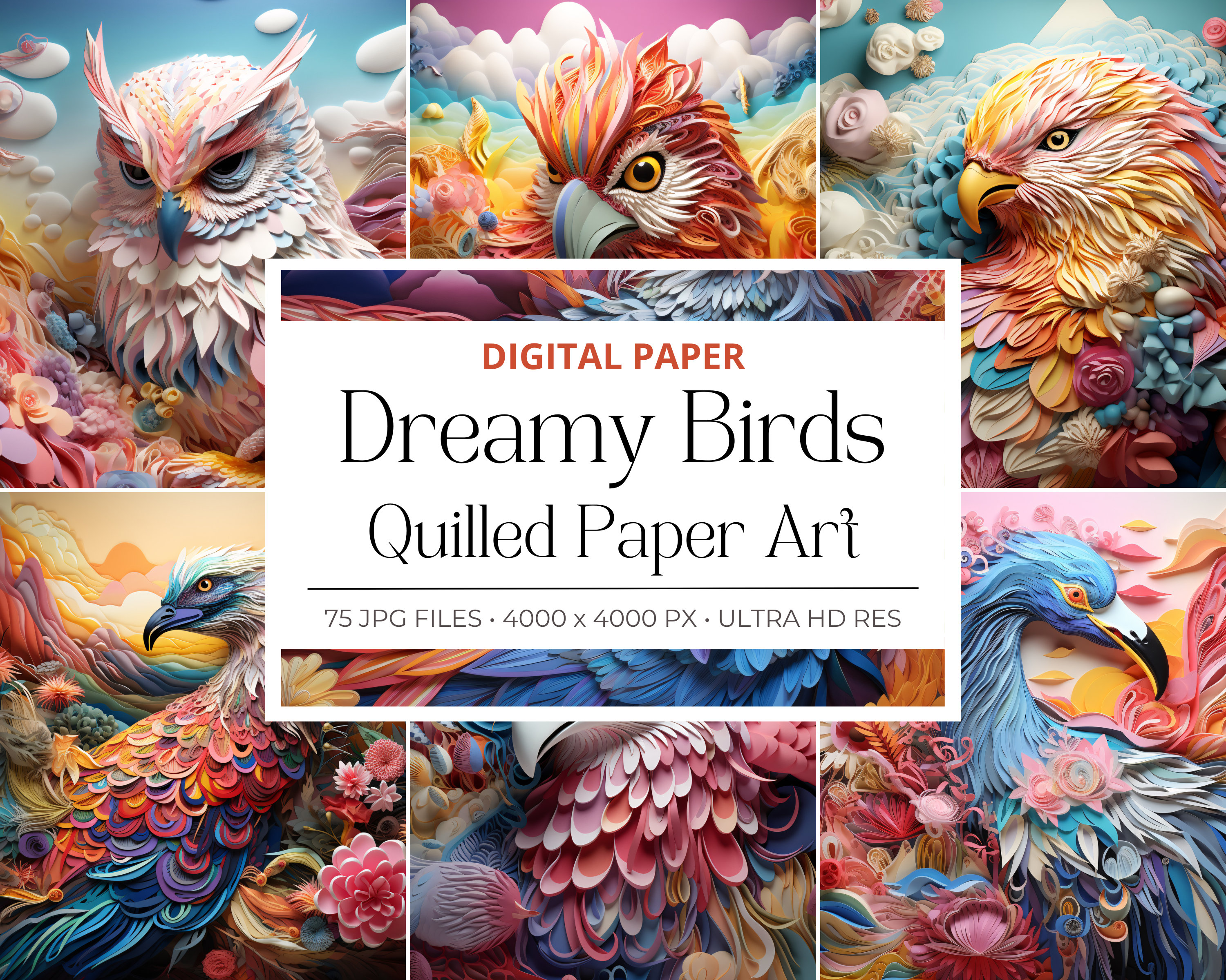 60 Birds Animal Paper Quill Digital Paper, Paper Quill, Junk Journal ...