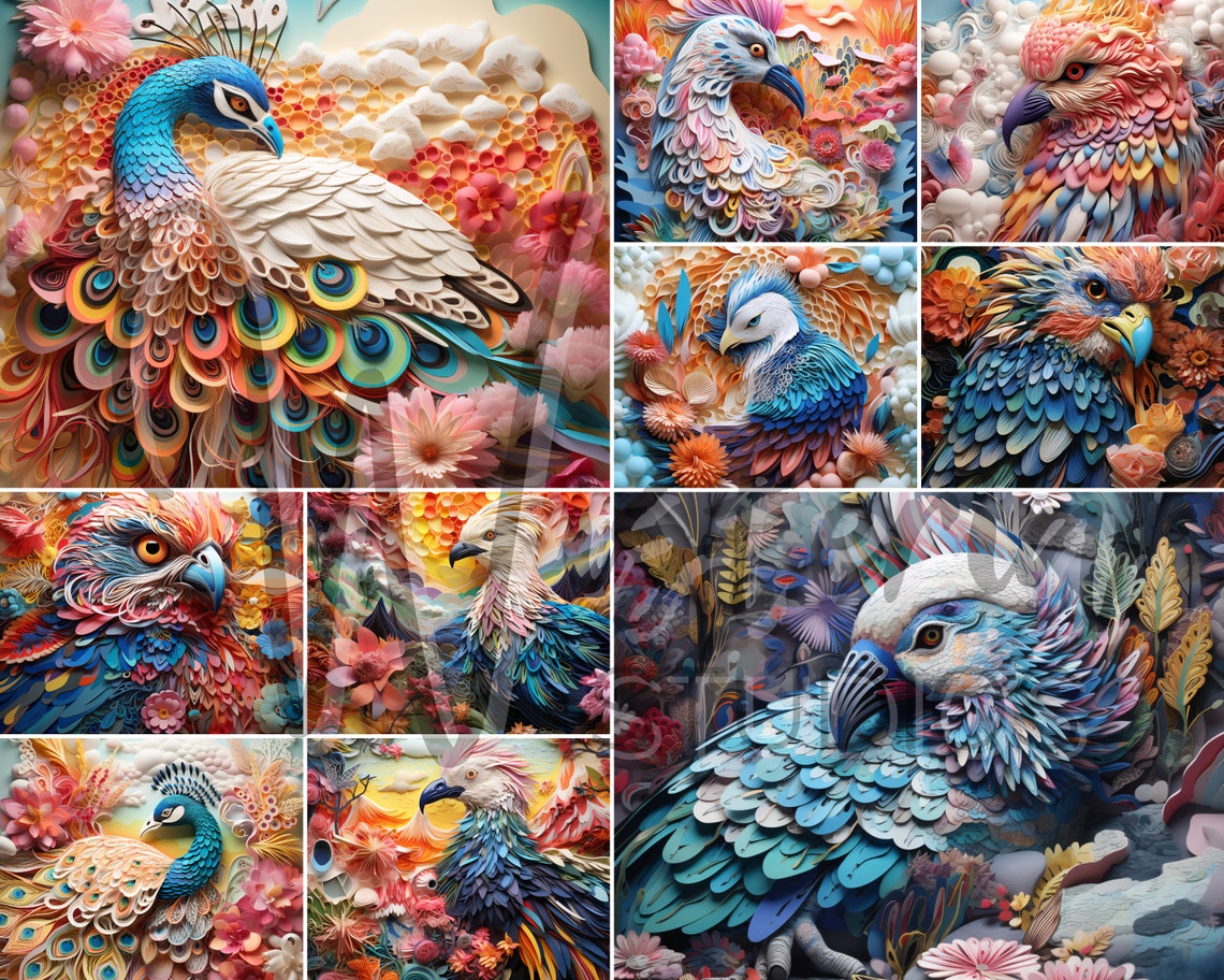 60 Birds Animal Paper Quill Digital Paper, Paper Quill, Junk Journal ...