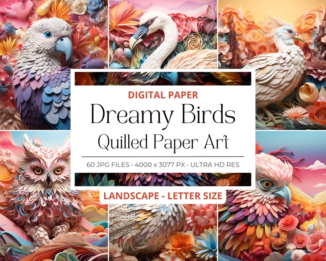 60 Birds Animal Paper Quill Digital Paper, Paper Quill, Junk Journal ...