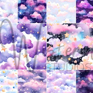 93 Watercolor Starry Sky Seamless Pattern Designs, Digital Repeat ...
