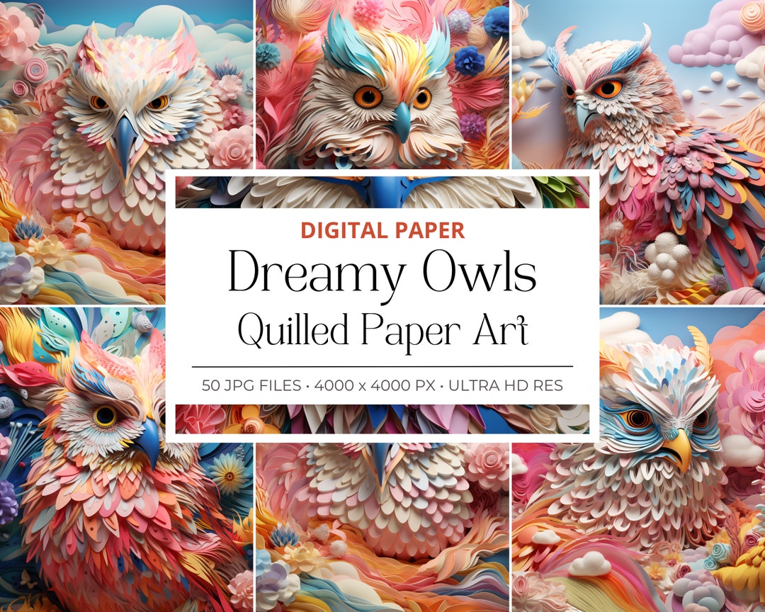 50 Owls Animal Paper Quill Digital Paper, Paper Quill, Junk Journal ...