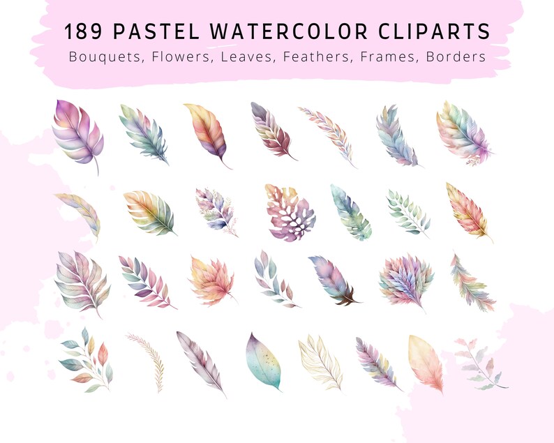 189 Pastel Flowers PNG, Watercolor Floral Clipart Bouquets, Elements ...