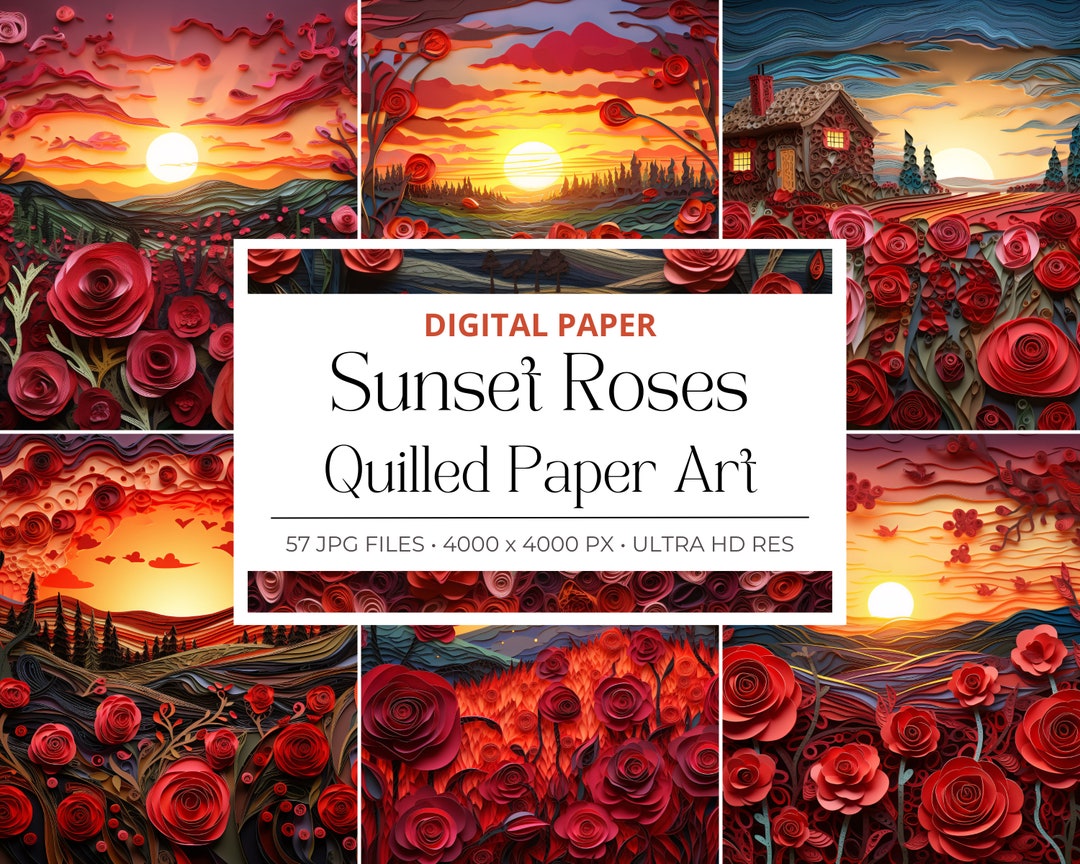 57 Roses Paper Quill Digital Paper, Junk Journal Paper, Printable Roses ...