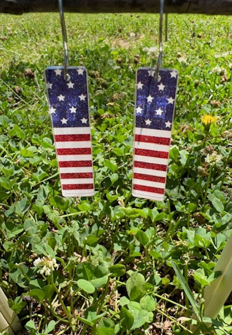 American Flag Earrings// Acrylic Bar Earrings // Patriotic Dangle ...