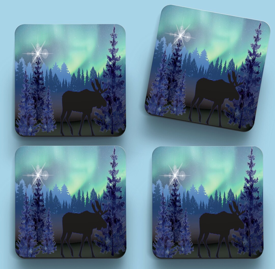 Northern Lights Moose Coasters - Etsy