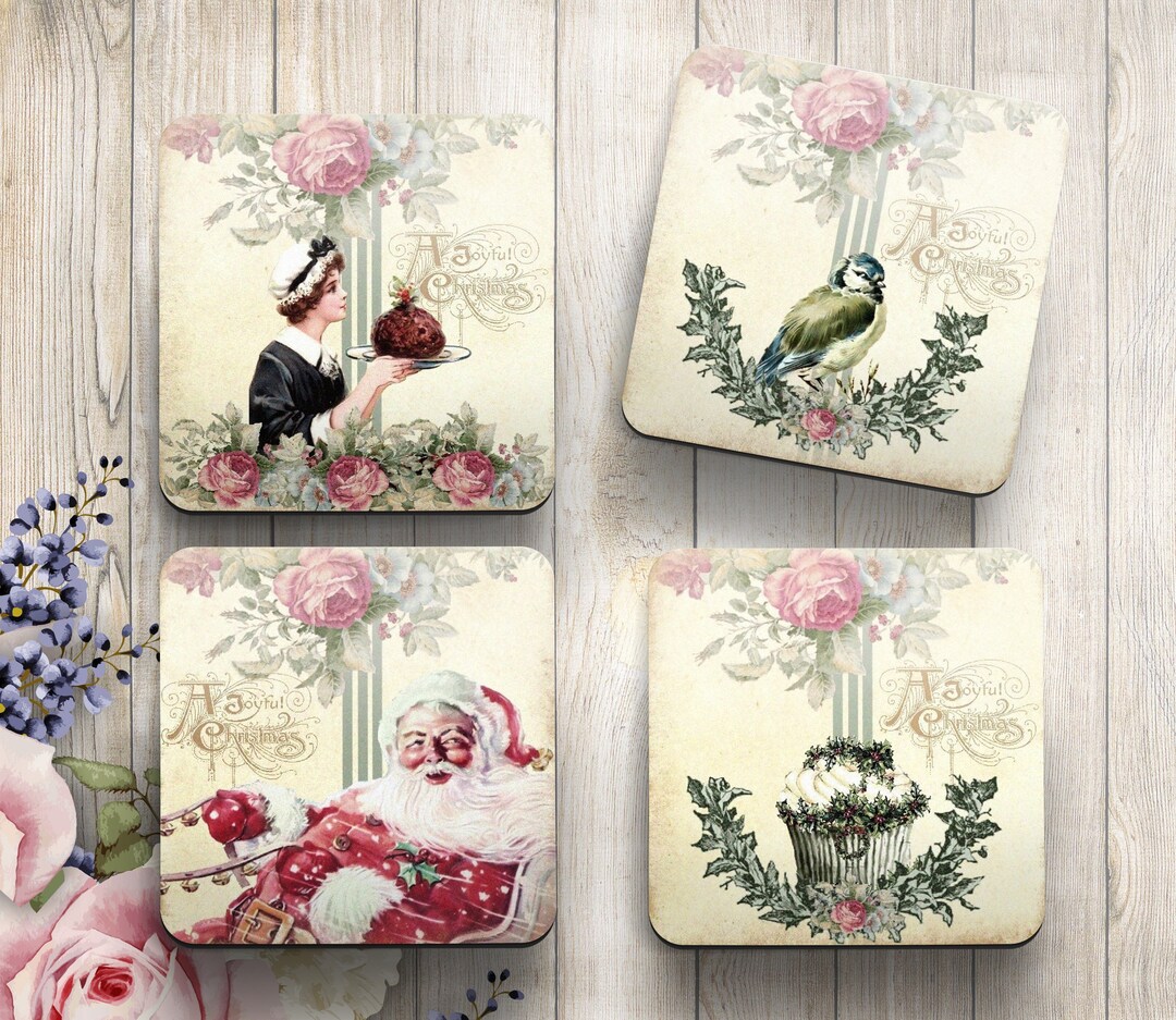 Victorian Christmas Coasters / Christmas Coaster Set / Set of 4 ...