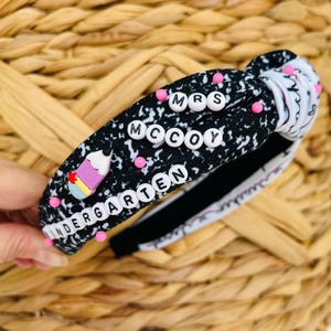 Personalized Teacher Black and White Knotted Headband - Etsy