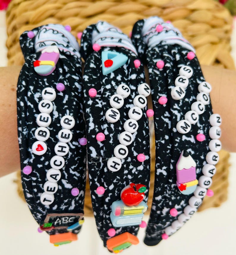 Personalized Teacher Black and White Knotted Headband - Etsy