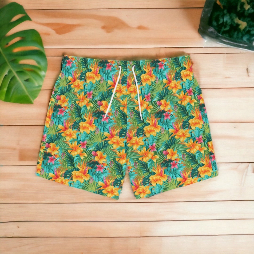 Paradise Splash: Men's Swim Trunks With a Fun and Colorful Tropical ...