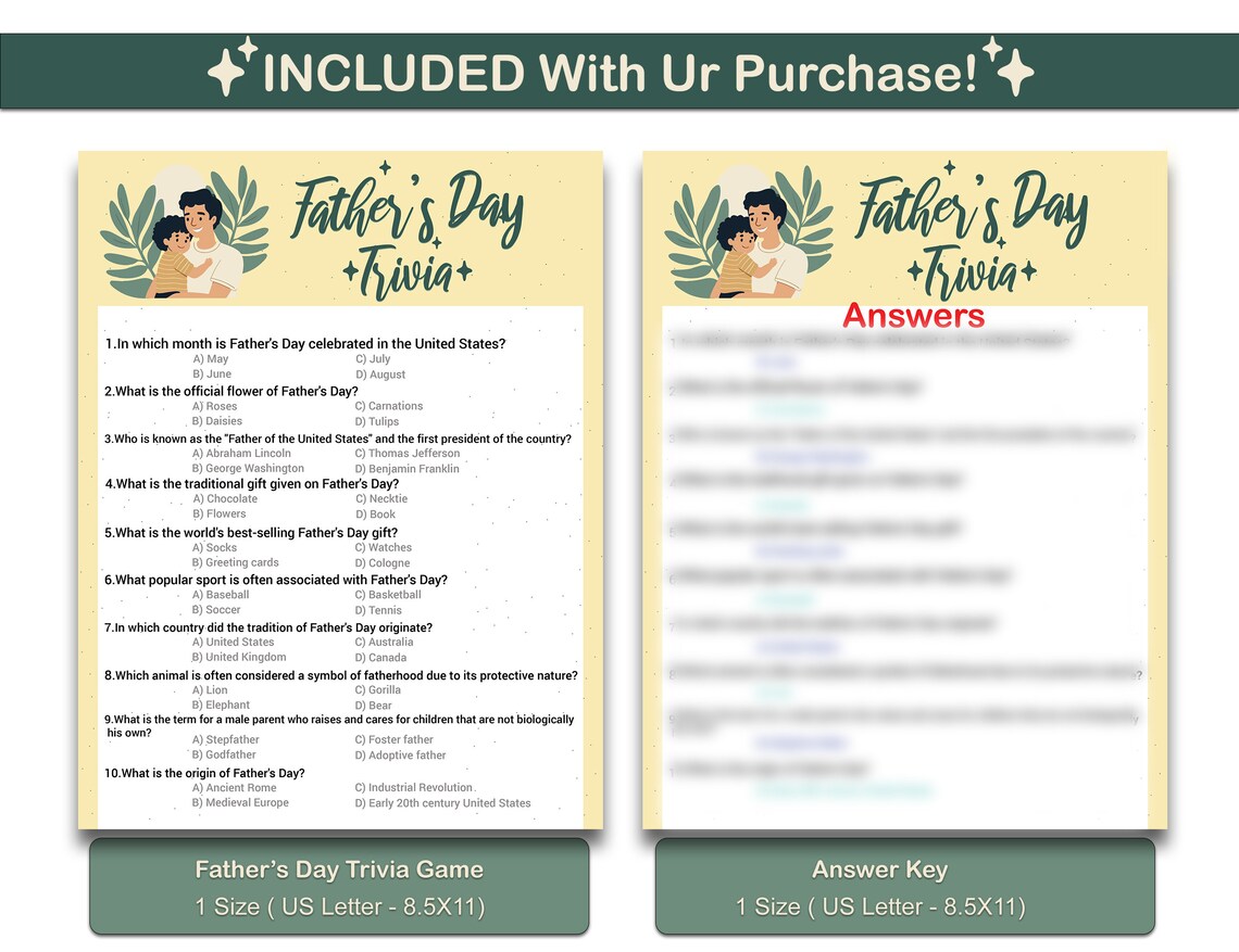 Father's Day Trivia Game 2024 Printable Trivia Printable Father's Day ...