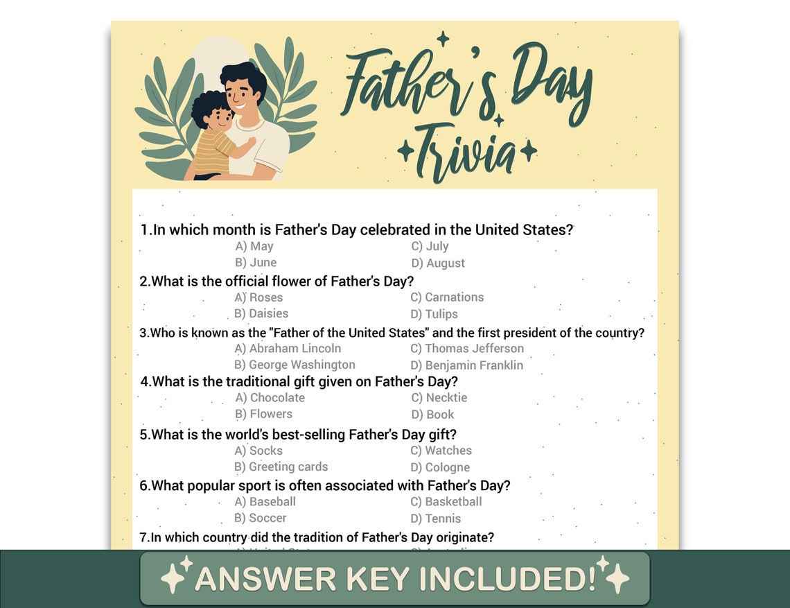 Father's Day Trivia Game 2024 Printable Trivia Printable Father's Day ...
