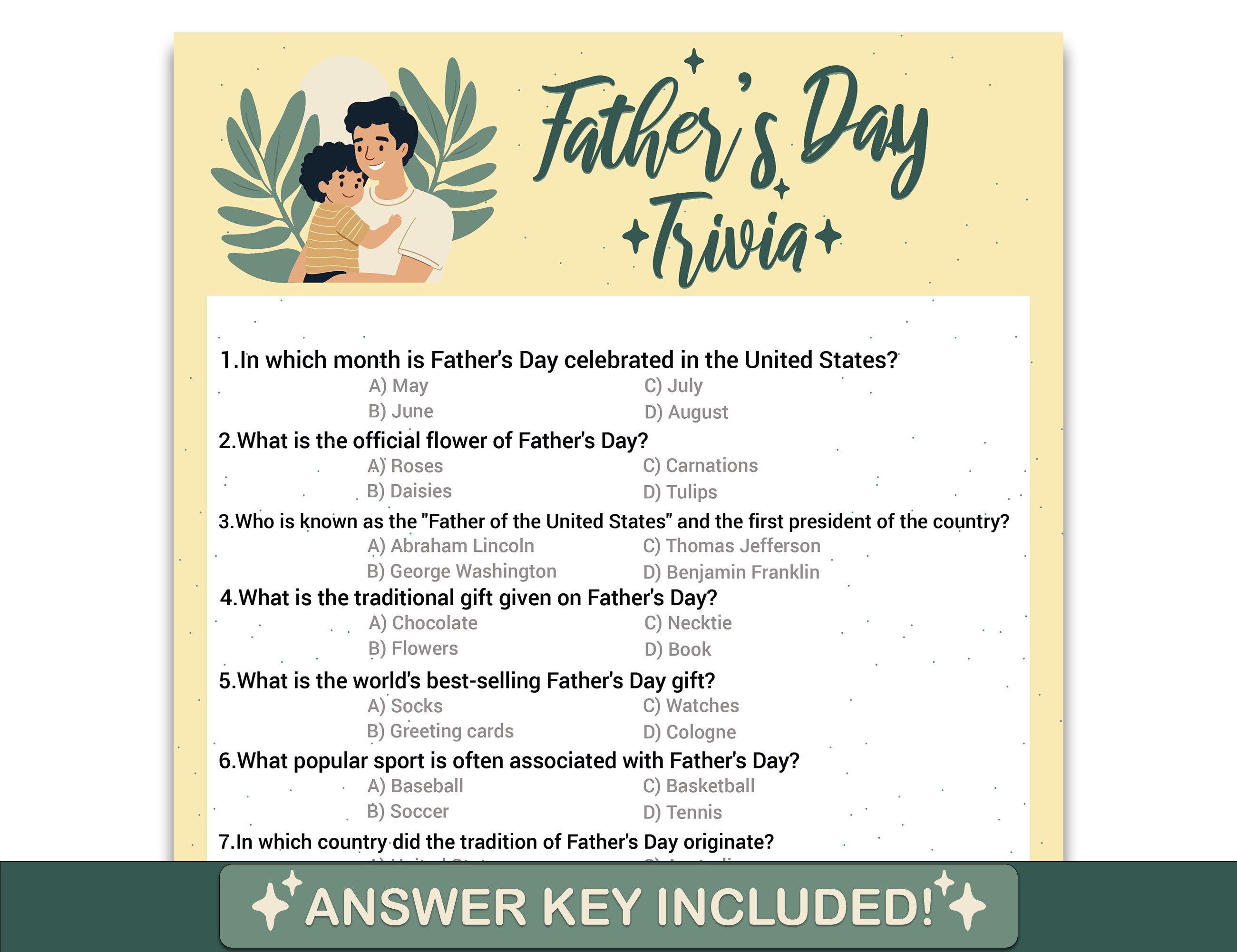 Father's Day Trivia Game 2024 Printable Trivia Printable Father's Day ...