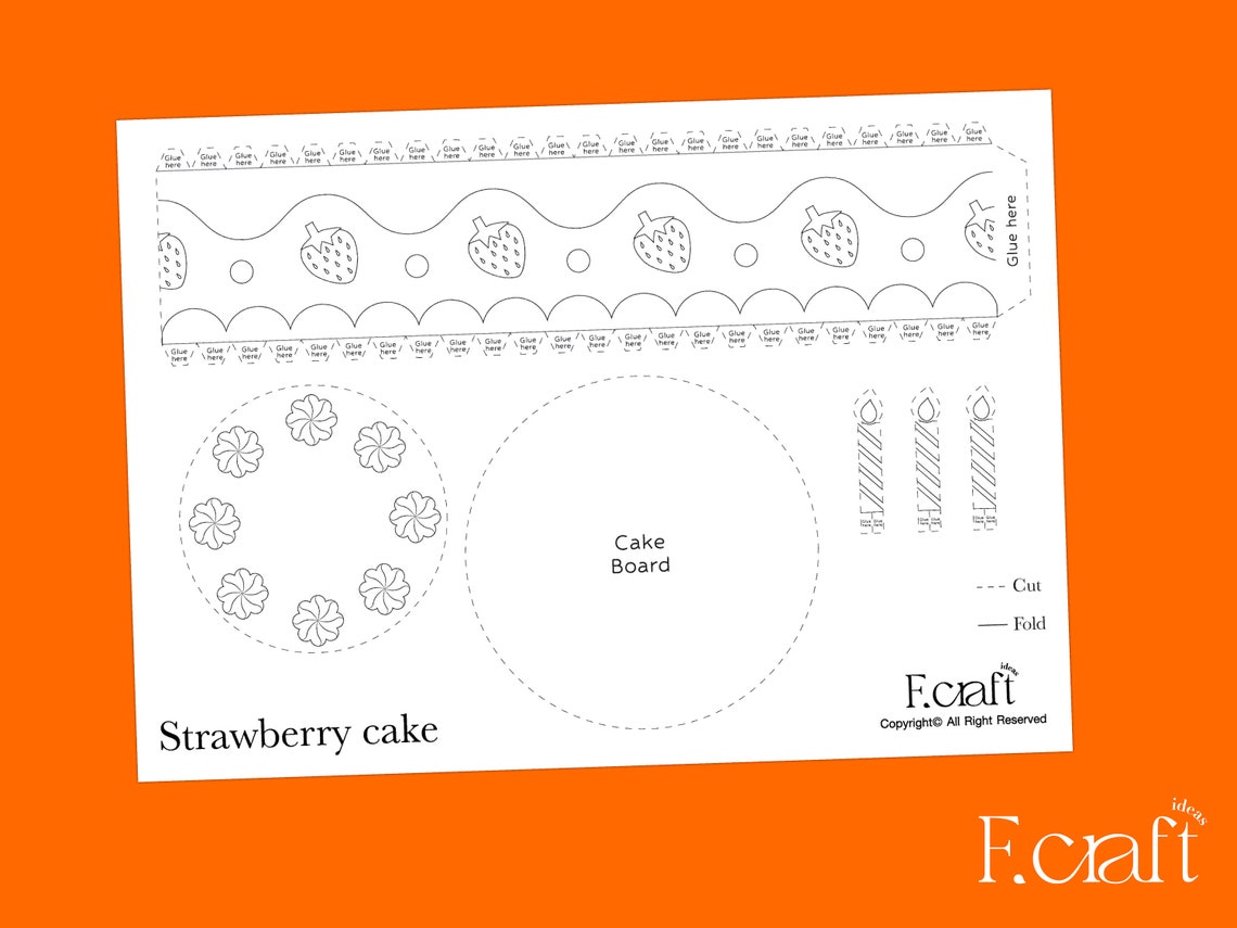Strawberry Cake Paper Craft 3D Activity, Paper Toy Printable Craft for ...
