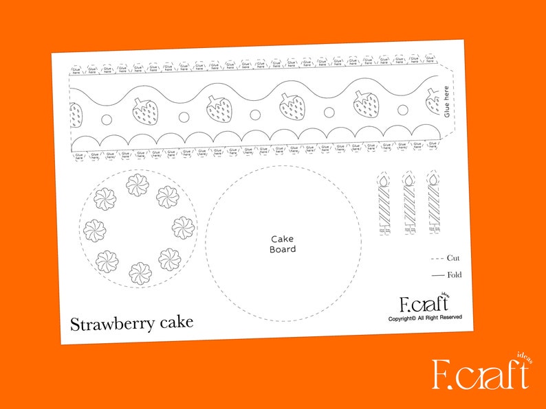 Strawberry Cake Paper Craft, 3D Activity (PDF, SVG) - Etsy