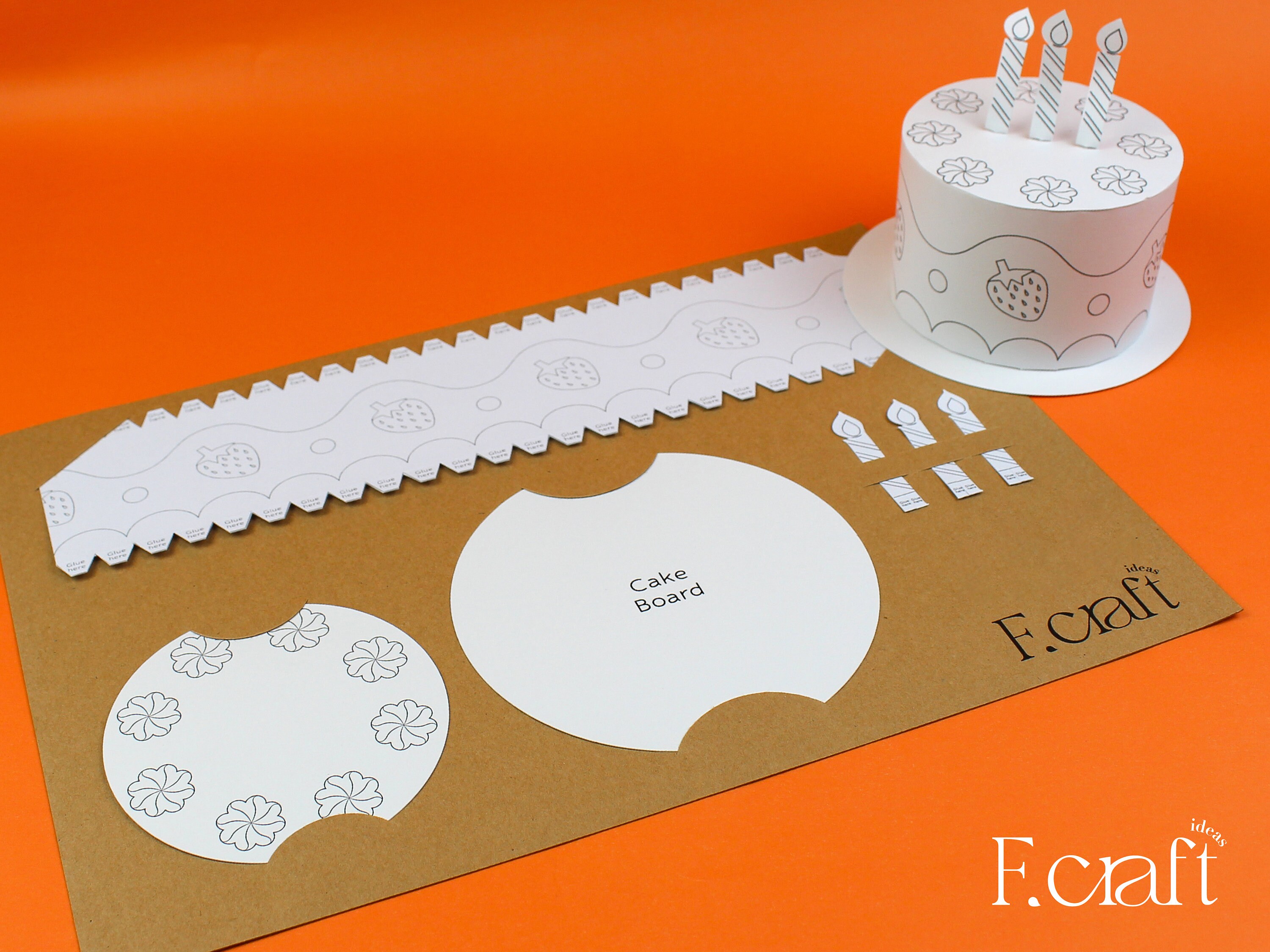 Strawberry Cake Paper Craft 3D Activity, Paper Toy Printable Craft for ...