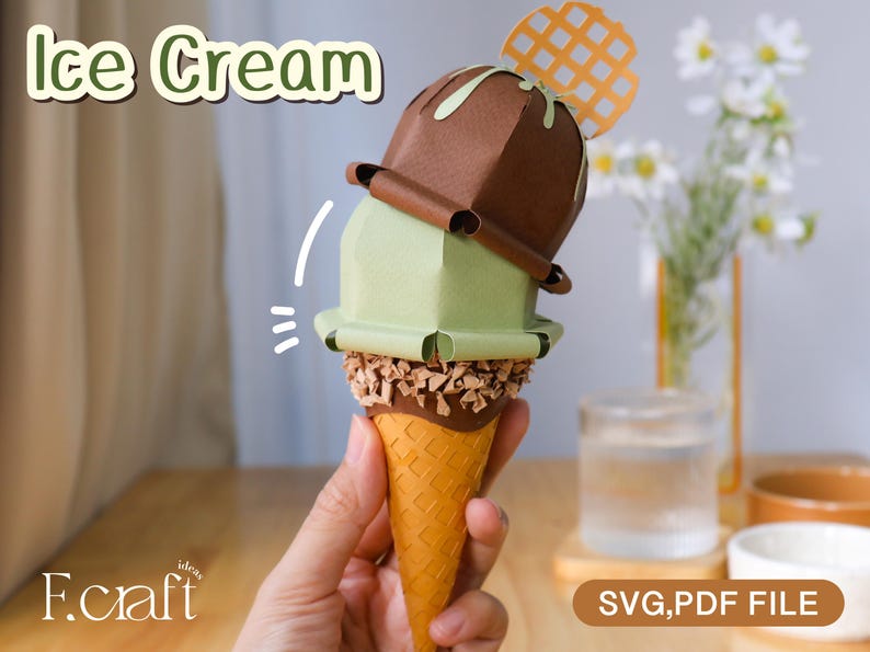 DIY Papercraft Chocolate Ice Cream Template (PDF, SVG) - Etsy