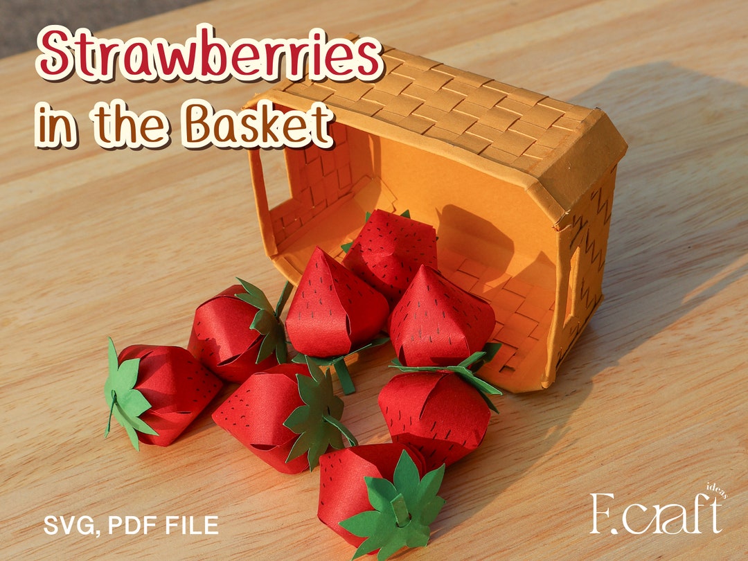 Paper Basket and Strawberries Papercraft Template 3D, Basket and ...